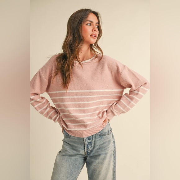 Sweaters | 244 Striped Sequin Sweater In Pink | Poshmark